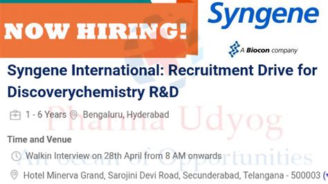 Syngene Walk In Interview For R D 28th April 2019 Hyderabad