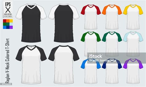 插 V 領 Tshirts 範本一套彩色袖子球衣樣機在前視圖和後視圖的棒球 足球 足球 運動裝或休閒裝向量向量圖形及更多t恤圖片 Istock