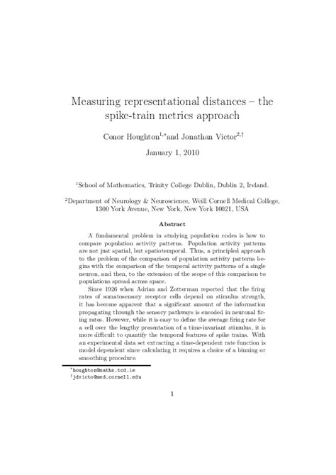 Pdf Measuring Representational Distances The Spike Train Metrics Approach