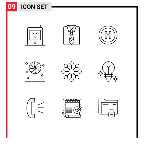 Set Of 9 Vector Outlines On Grid For Bulb Server Hospital Database Halloween Editable Vector