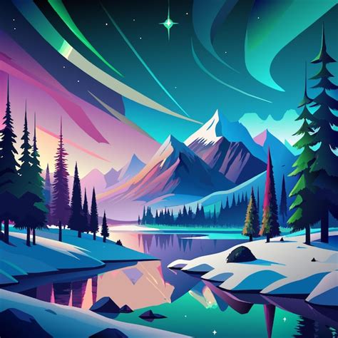 Premium Vector Aurora Background Vector Illustration Flat 2