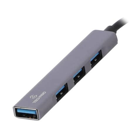 TECHPRO Port Hub Type C To USB A 4 Ports Hub Gray