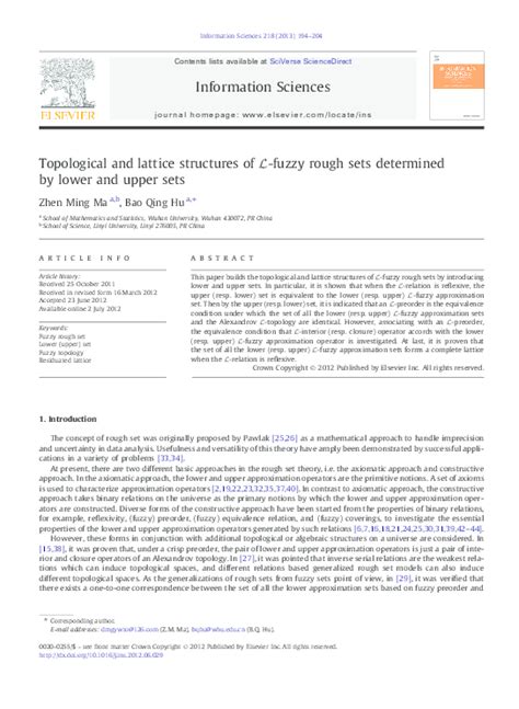 Pdf Topological And Lattice Structures Of L Fuzzy Rough Sets