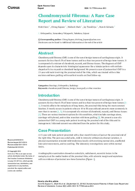Pdf Chondromyxoid Fibroma A Rare Case Report And Review Of Literature