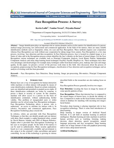 Pdf Face Recognition Process A Survey