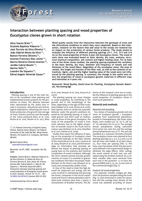 Pdf Interaction Between Planting Spacing And Wood Properties Of Eucalyptus Clones Grown In