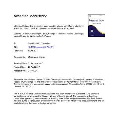 PDF Integrated 1st And 2nd Generation Sugarcane Bio Refinery For Jet