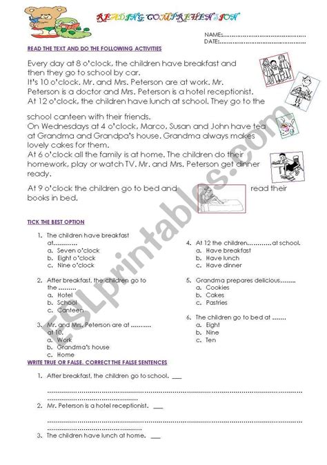 Simple Present Reading Comprehension Esl Worksheet By Reina09