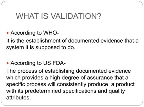 Validation Scope Of Validation Urs Who Guidelines For Validation Pptx Validation Scope Of Validation Urs Who Guidelines For Validation Pptx