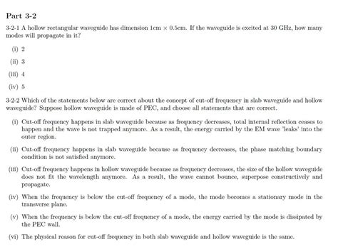Solved 3 2 1 A Hollow Rectangular Waveguide Has Dimension