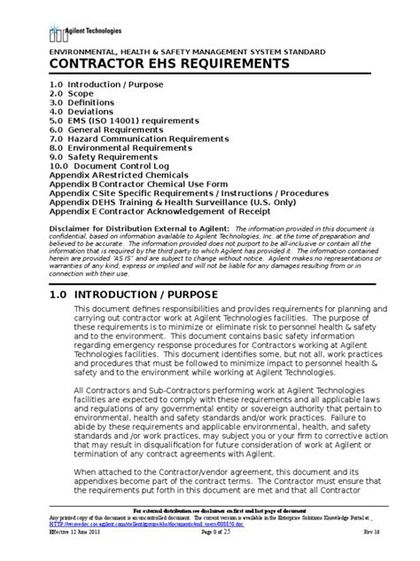 Contractor Ehs Requirements Standard Pdf General Contractor Safety