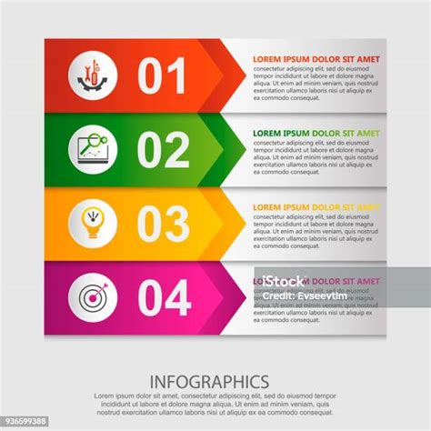 현대 벡터 일러스트 레이 션 3d 화살표 4 요소와 Infographic 사각형에 대 한 템플릿입니다 아이콘 및 텍스트를