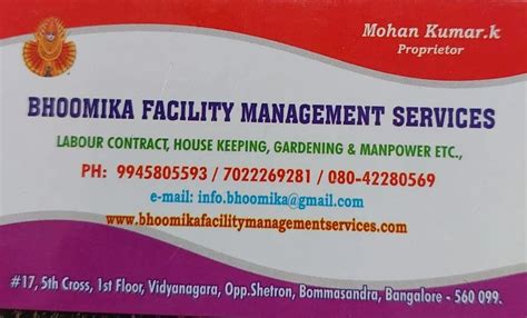 Visting Card At Best Price In Bengaluru By Bhoomika Facility Management