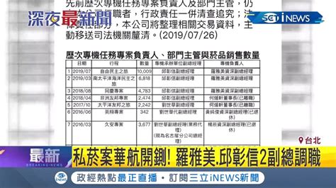 華航最新懲處！兩位副總羅雅美邱彰信調職 也交出歷年處理專機專案負責人名單！｜【台灣要聞。先知道】20190727｜三立inews