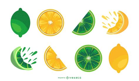 Lime And Lemon Slices Illustration Set Vector Download