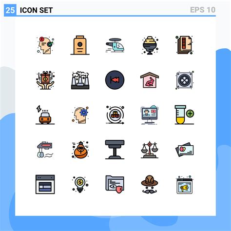 25 User Interface Filled Line Flat Color Pack Of Modern Signs And Symbols Of Document Food White