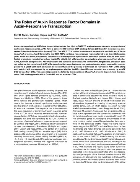 Pdf The Roles Of Auxin Response Factor Domains In Auxin Responsive