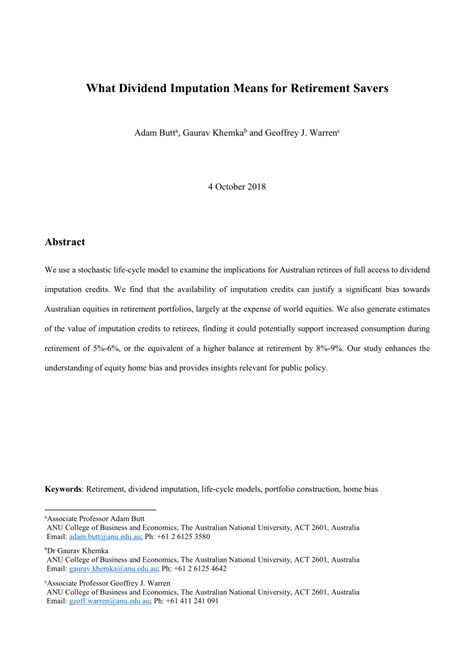 Pdf What Dividend Imputation Means For Retirement Savers