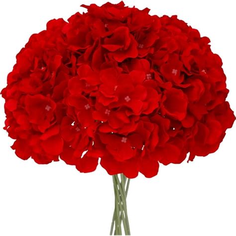 10pcs Artificial Red Hydrangea Flowers Silk Hydrangea Heads With Stems