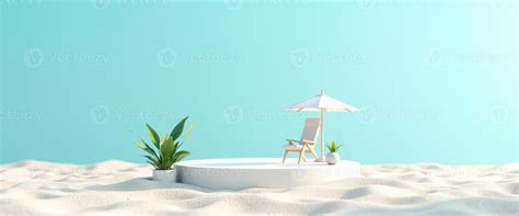 Minimal Summer Beach Scene With Beach Chair And Umbrella On White