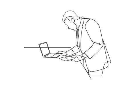 Dessin Au Trait Continu Homme Daffaires Travaillant Devant L