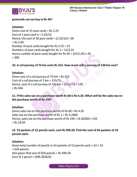 RD Sharma Solutions For Class 7 Maths Chapter 10 Unitary Method