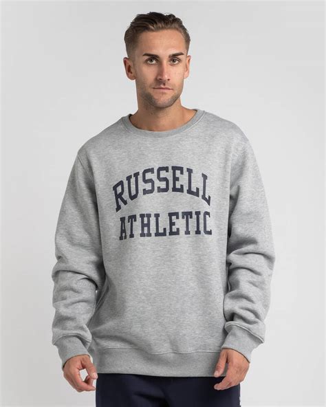 Shop Russell Athletic Arch Logo Crew Sweatshirt In Ashen Marle Fast