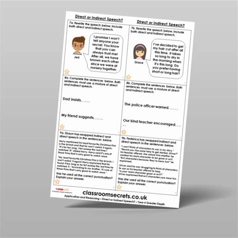 Year 4 Direct Or Indirect Speech Application And Reasoning Resource Classroom Secrets