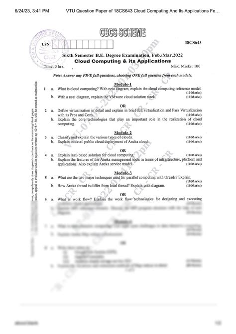 Solution Vtu Question Paper Of 18cs643 Cloud Computing And Its
