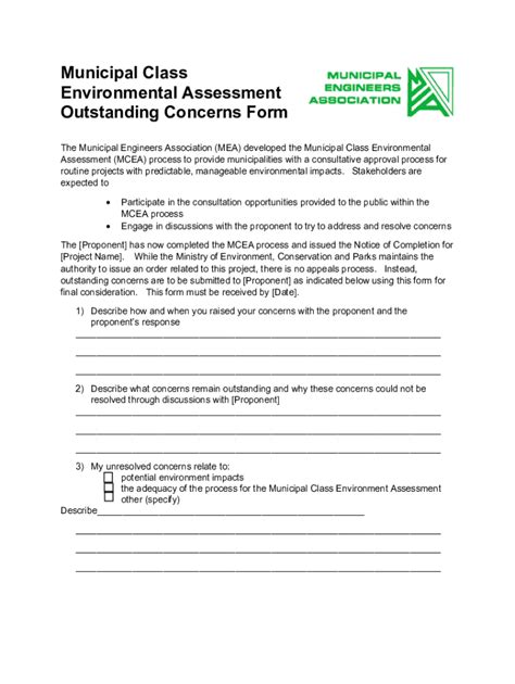 Fillable Online MCEA Outstanding Concerns Form Fax Email Print PdfFiller