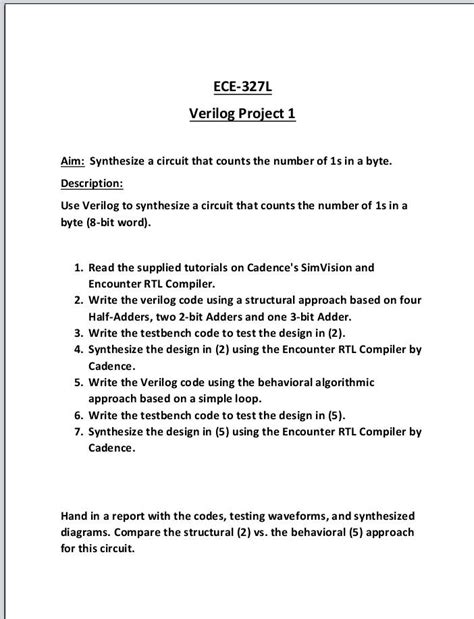solved ece 327l verilog project 1 aim synthesize a circuit