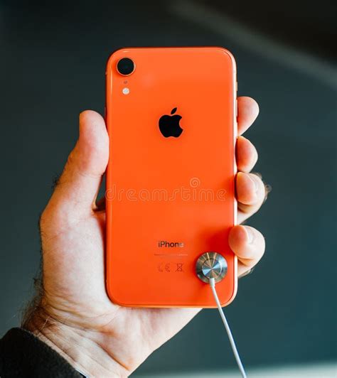 Man New Apple Iphone Xr Red Logo Editorial Photography Image Of Sale