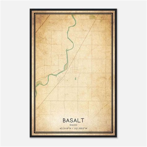 Vintage Basalt Idaho Map Poster Basalt Id City Road Wall Art Print