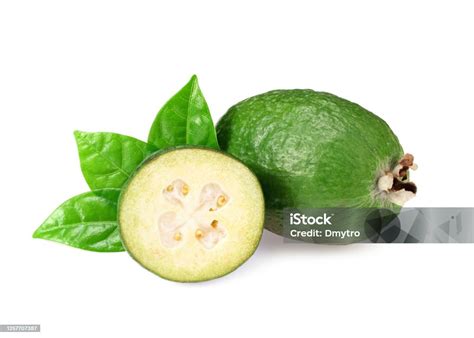 흰색 배경에 고립 된 슬라이스와 열대 과일 Feijoa 아카 셀로위아나 0명에 대한 스톡 사진 및 기타 이미지 0명