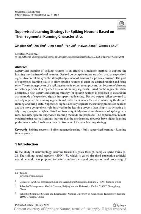 Supervised Learning Strategy For Spiking Neurons Based On Their