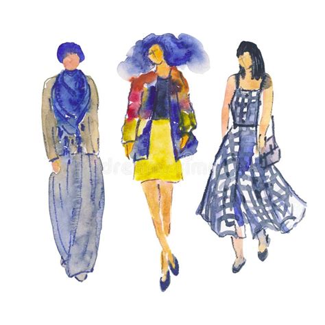 Hand Drawn Illustration Stylized People Watercolor Sketches Three
