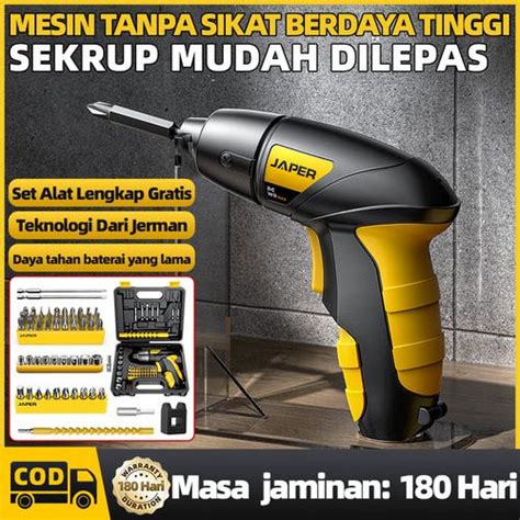 Promo 【cod】japer Obeng Mesin Bor Baterai 4 2v Obeng Listrik Cordless
