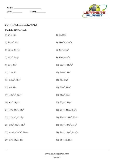 Free Gcf Monomials Worksheet Download Free Gcf Monomials Worksheet Png Images Free Worksheets