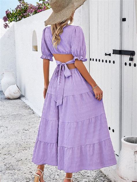 Zomerjurk Dames Maxi Jurk Korte Mouw Casual V Hals Boho Lange Jurk Lichtpaars Xl Bol