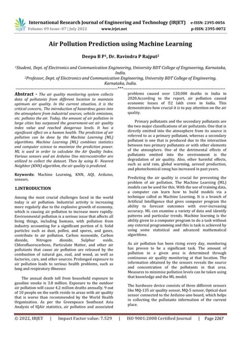 Air Pollution Prediction Using Machine Learning Pdf