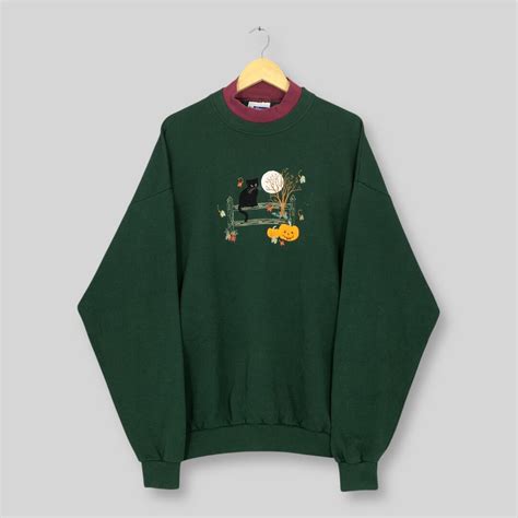 Vintage 90s Pumpkin Halloween Sweatshirt Xxlarge Black Cat Pumpkin