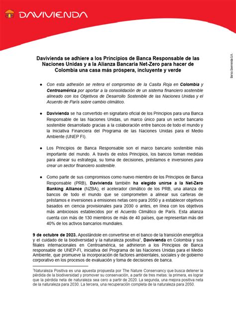 Davivienda Se Adhiere A Los Principios De Banca Responsable De La Onu