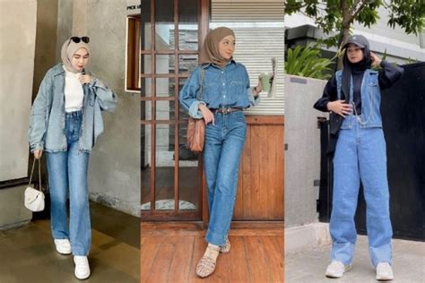 Padu Padan Style Hijab Atasan Dan Bawahan Denim Hits
