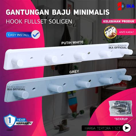 Jual Gantungan Baju SOLIGEN Hanger Kait Plastik PVC Kapstok Dinding Tembok Cantolan