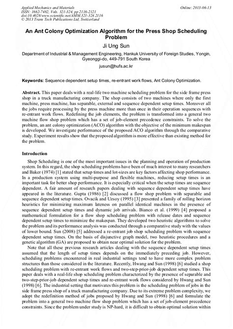 An Ant Colony Optimization Algorithm For The Press Shop Scheduling Problem Scientificnet