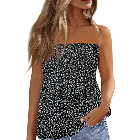 Gxipo Womens Plus Size Tube Tops Strapless Blouse Pleated Sleeveless