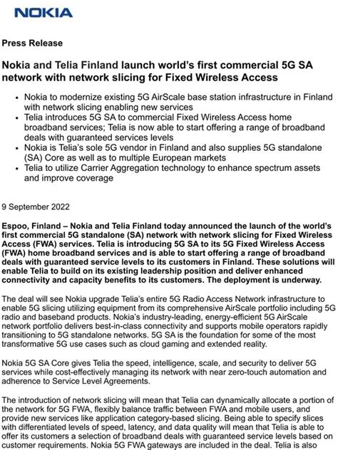 Withings Nokia And Telia Finland Launch Worlds First Commercial 5g Sa Network With Network
