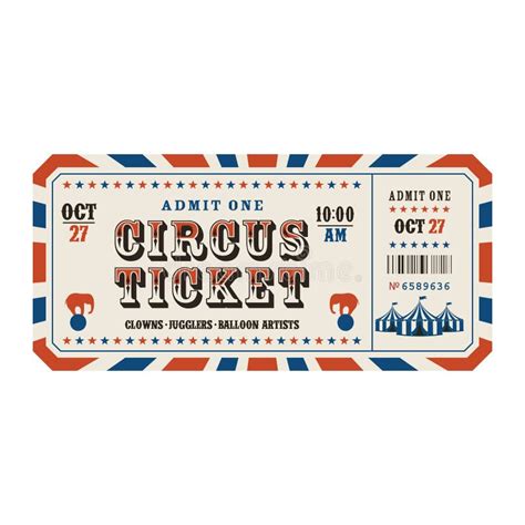 Retro Circus Ticket Template Admit One Vector Illustration Stock Vector Illustration Of