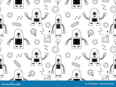 Robot Seamless Texture On Dark Background Cartoon Vector