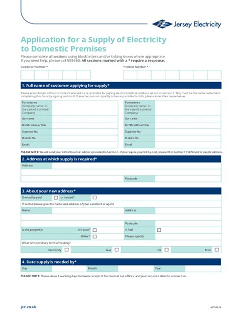 Fillable Online Electricity Supply Application Form For Domestic